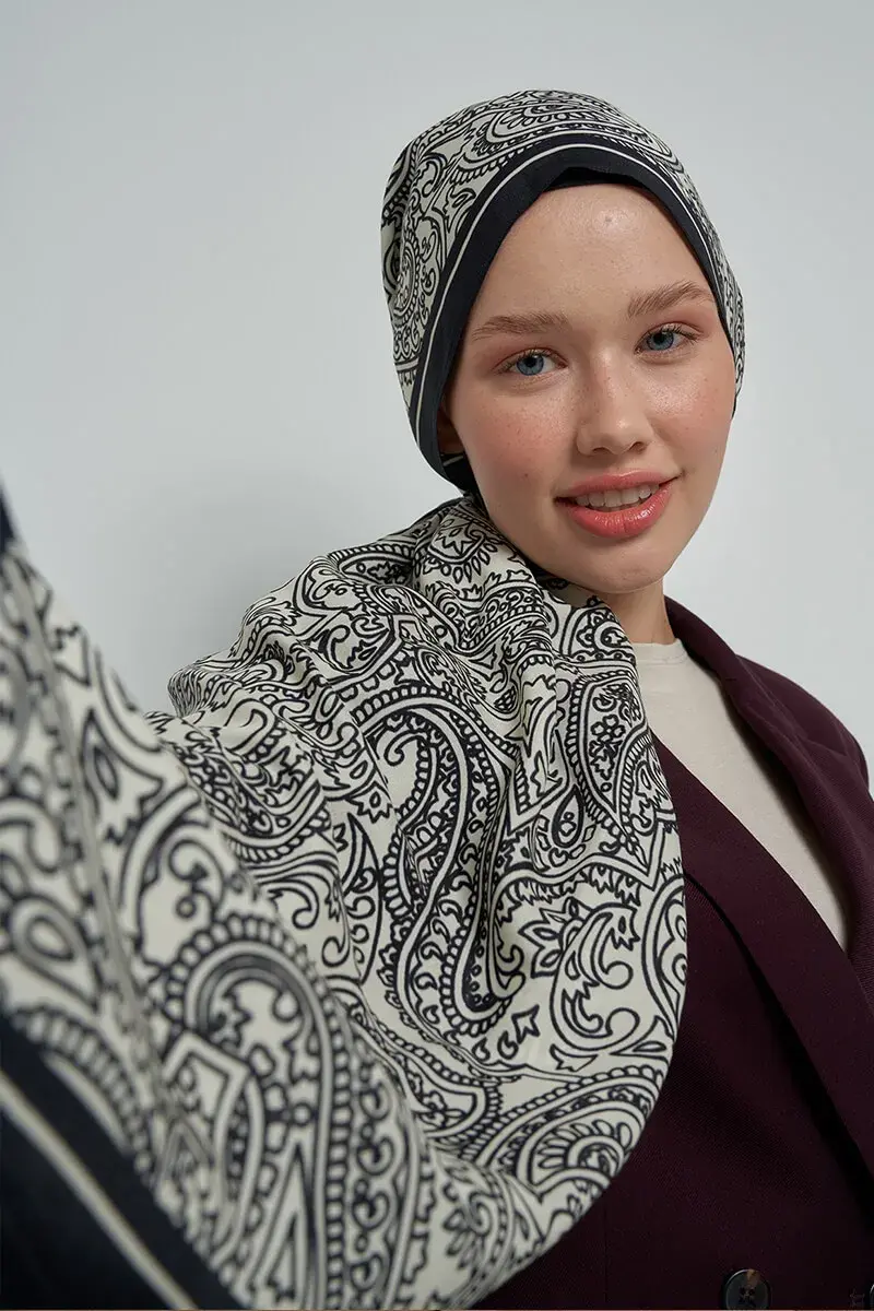 Paisley Koleksiyonu Hüma Şal - Siyaz / Beyaz Feyza'nın Tercihleri ED Scarf